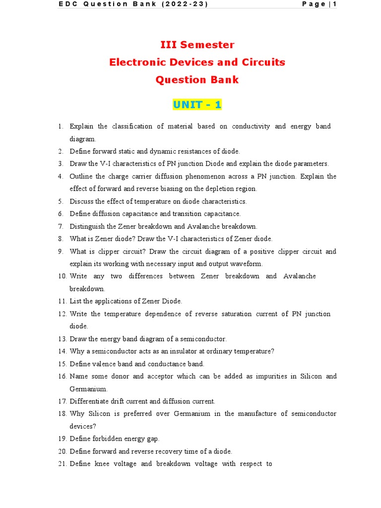 EDC - Question Bank | Download Free PDF | Bipolar Junction Transistor ...