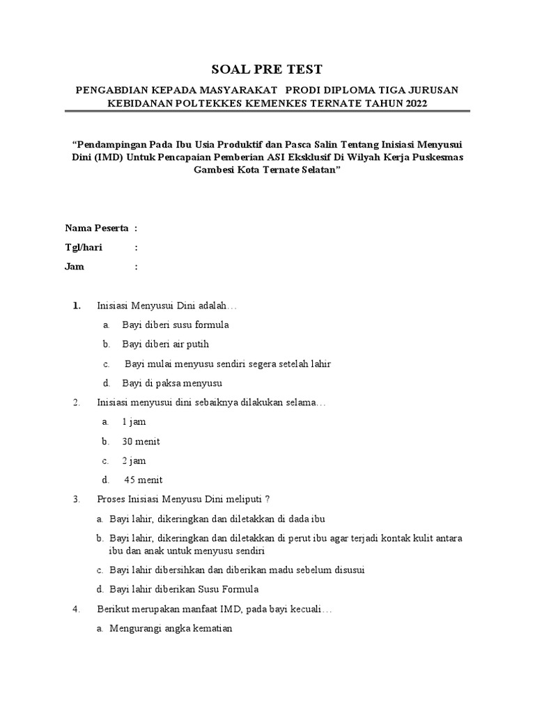 Soal Pre Test | PDF