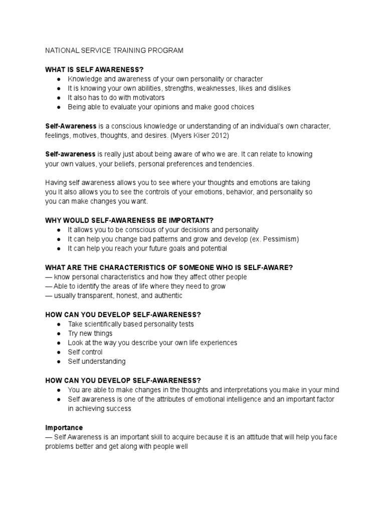 National Service Training Program NSTP Self Awareness | PDF | Self ...