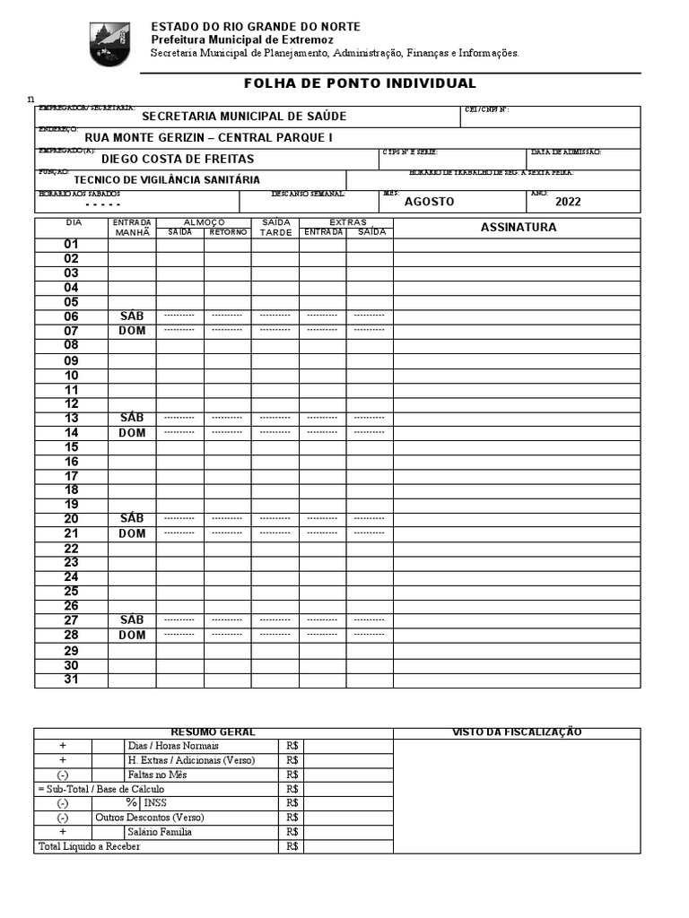 Folha-de-Ponto_AGOSTO_2022 | PDF