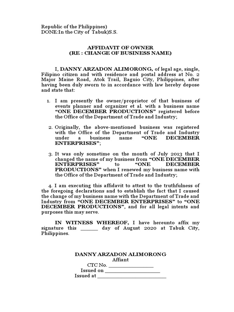 Aff-Change of Business Name 1 | PDF