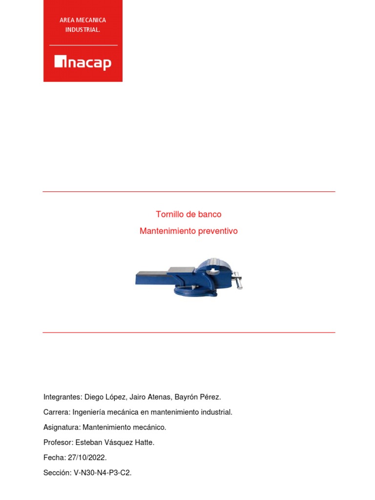 Trabajo Tornillo de Banco | PDF | Tornillo | Bienes manufacturados