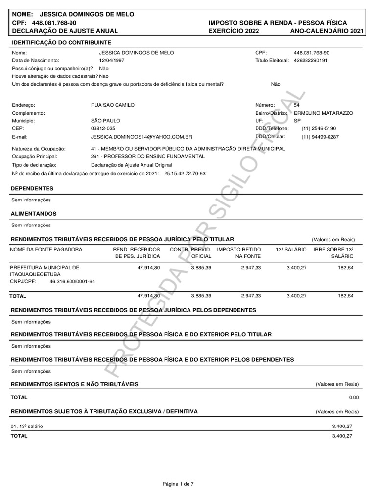 IRPF 2022 2021 Origi Imagem Declaracao | PDF | Imposto de Renda | Impostos