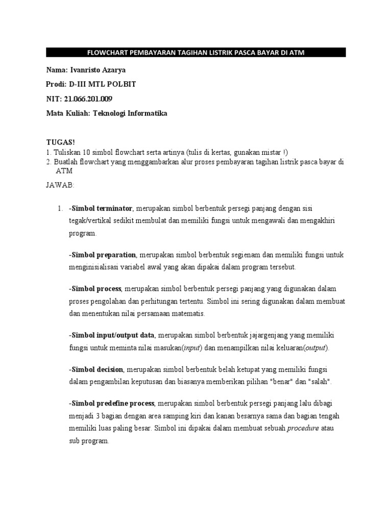 Tugas Teknologi Informatika Flowchart Pembayaran Tagihan Listrik ...