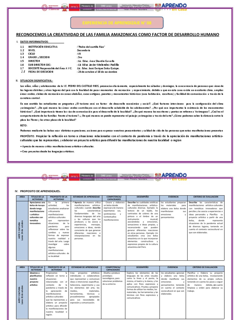 3ro Experiencia de Aprendizaje 08 | PDF | Aprendizaje | Evaluación