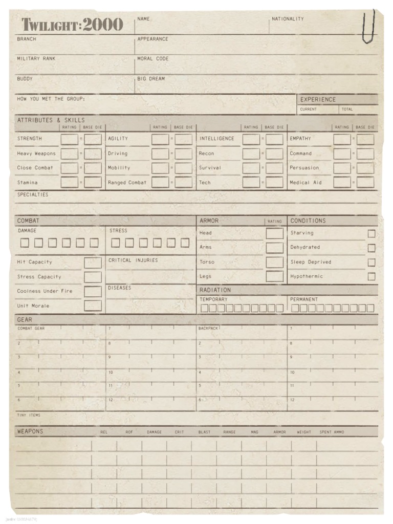 T2K4 Character Sheet English Color | PDF