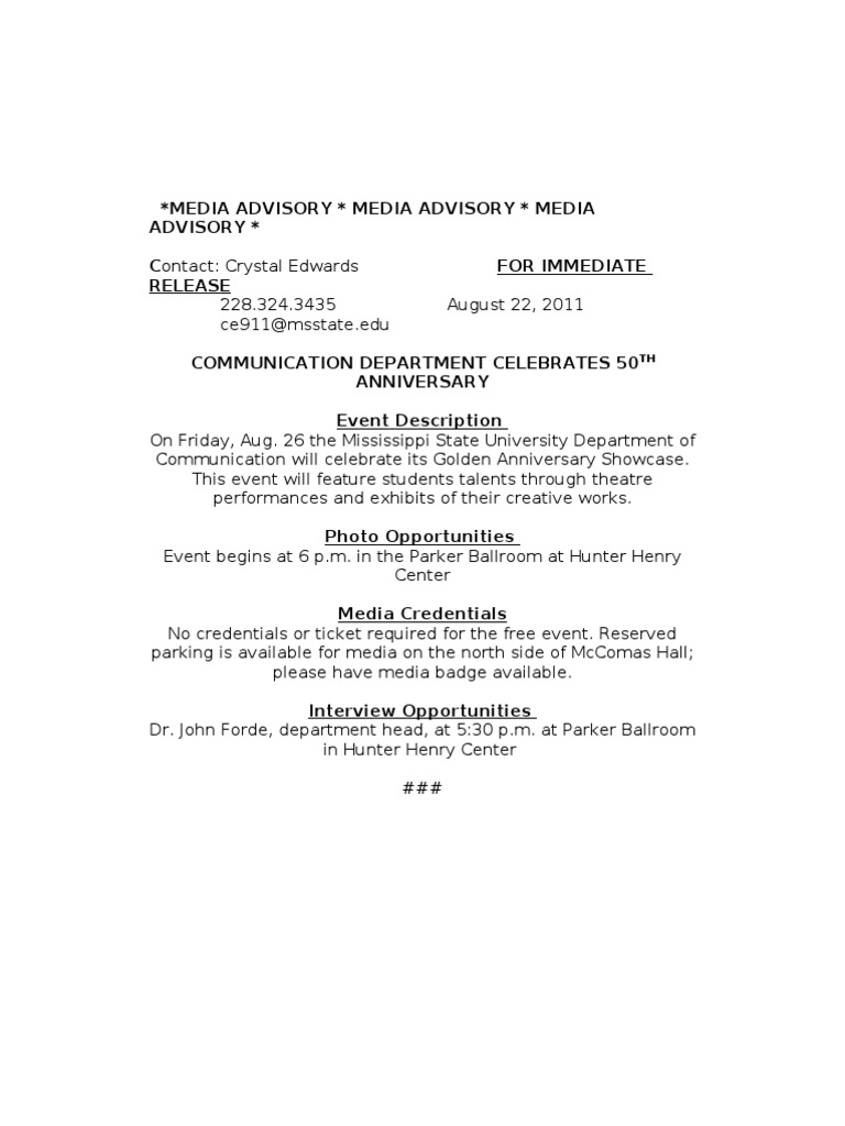 Media Advisory Media Advisory Media Advisory Contact: Crystal Edwards ...