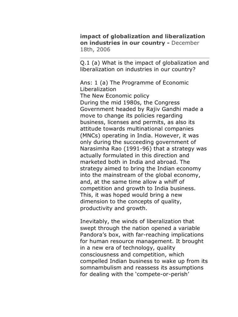 Impact of Globalization and Liberalization On Industries in Our Country ...