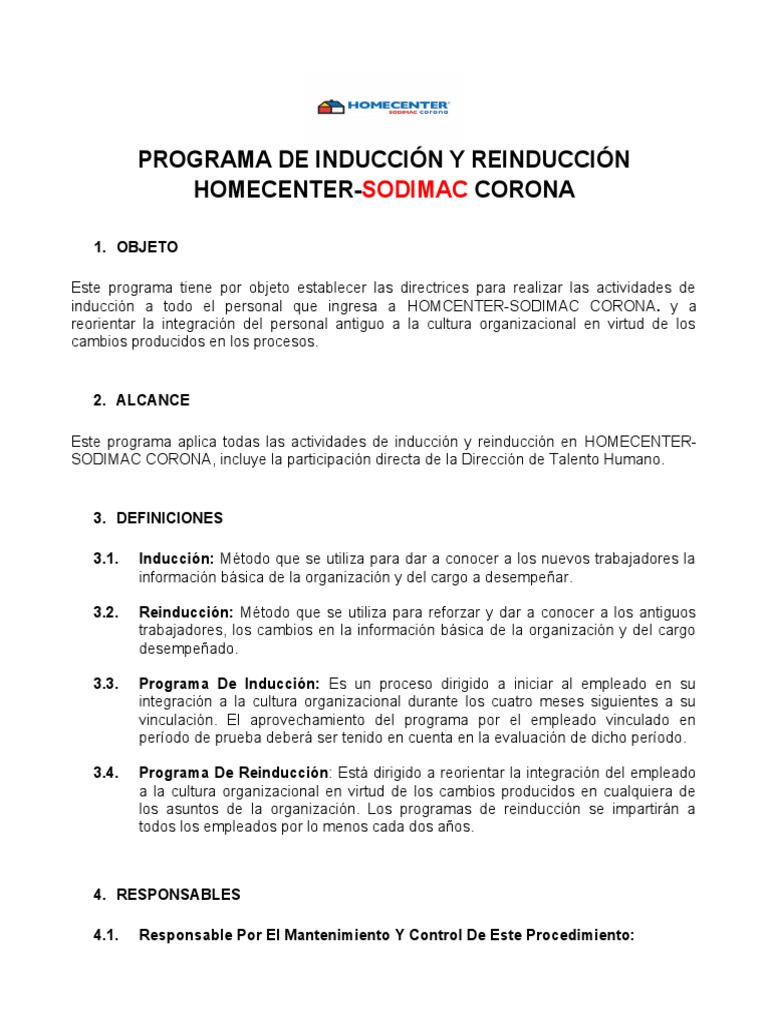 Programa De Induccion Y Reinduccion Pdf Gestión De Recursos Humanos