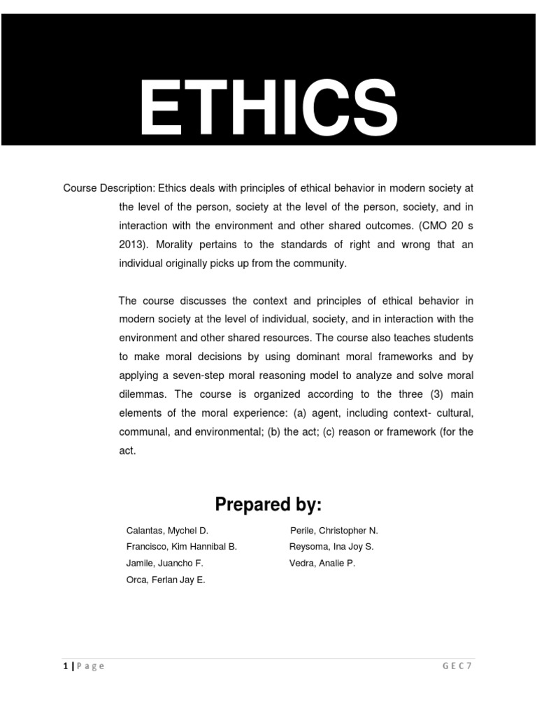 Gec 7 Ethics Module | PDF | Existentialism | Morality Gec 7 Ethics Module | PDF | Existentialism | Morality