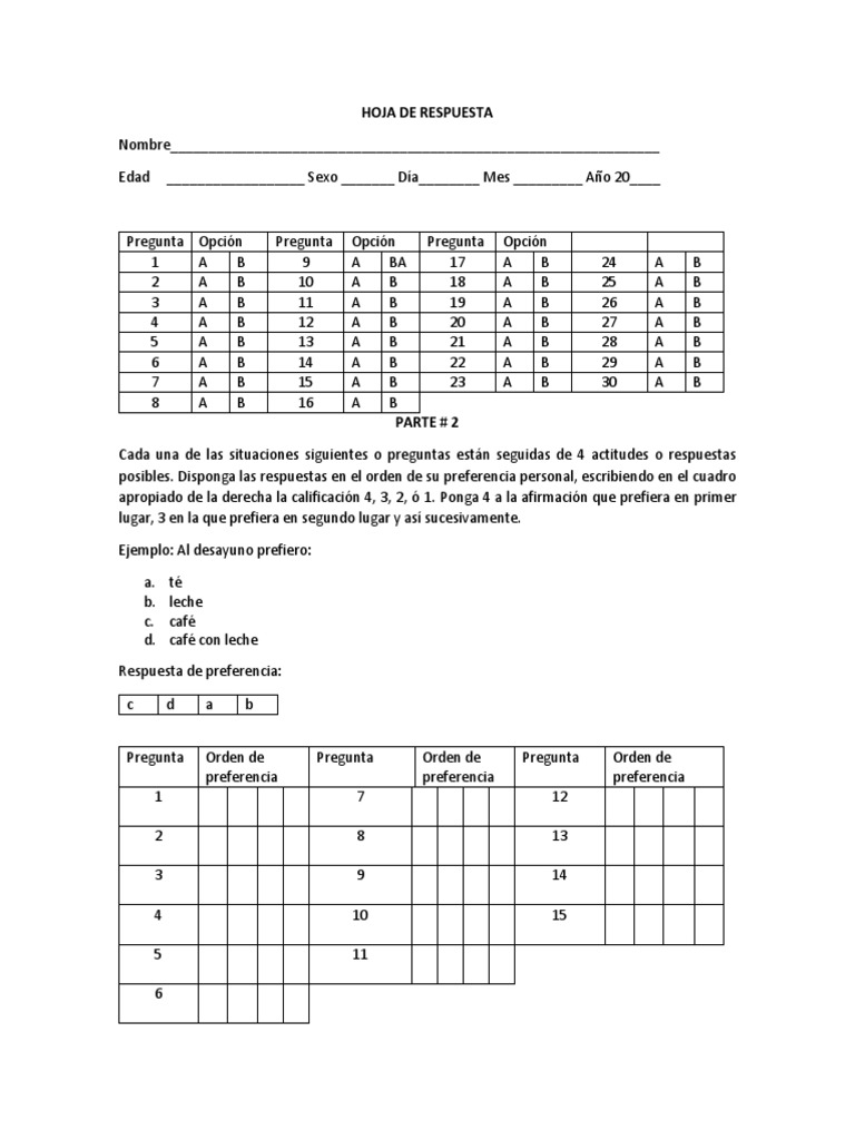 ALLPORT - Hoja de Respueta y Tabulación | PDF