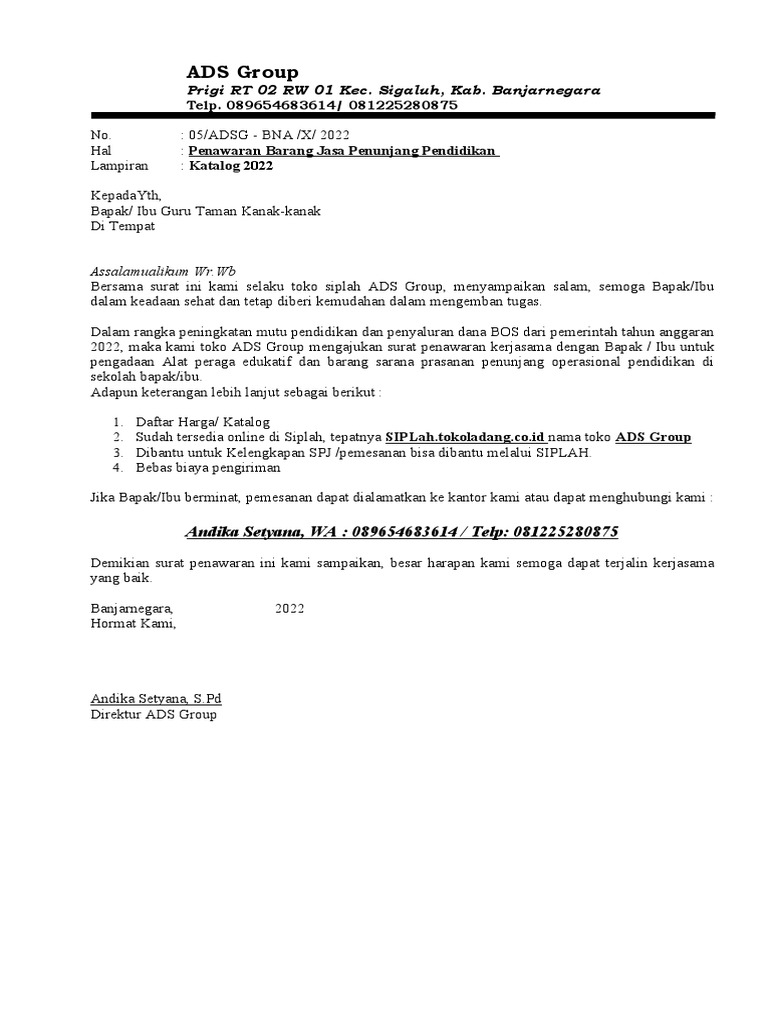 Surat Penawaran ADS Grup | PDF