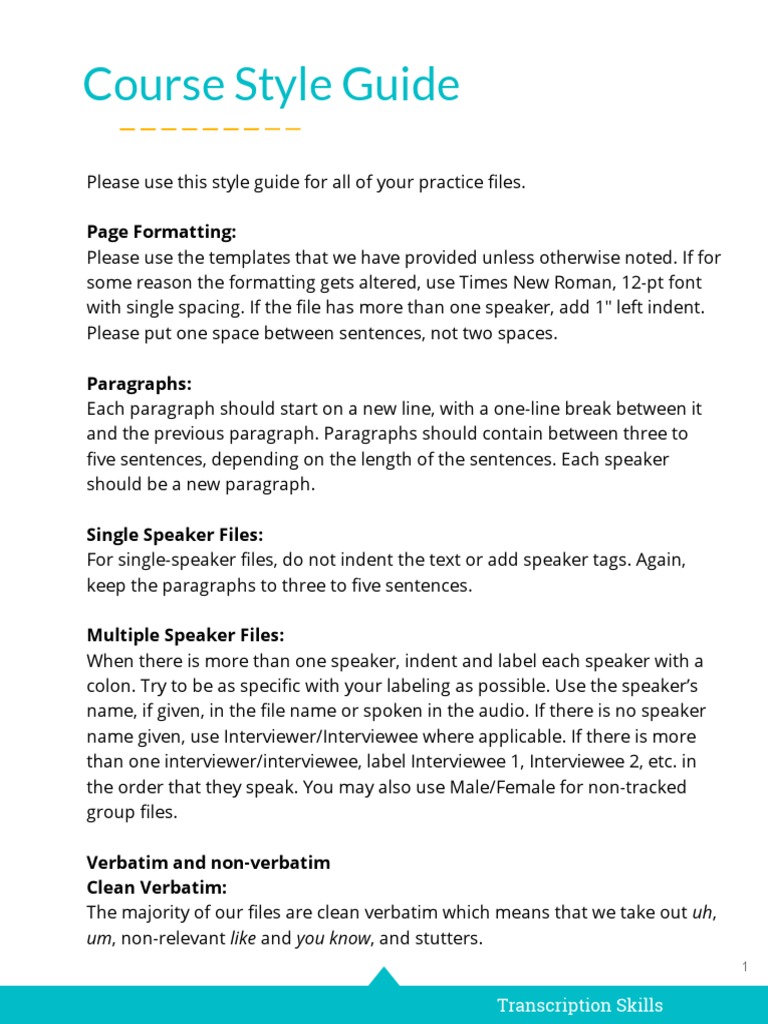 Transcription Skills Style Guide | PDF | Paragraph | Ellipsis