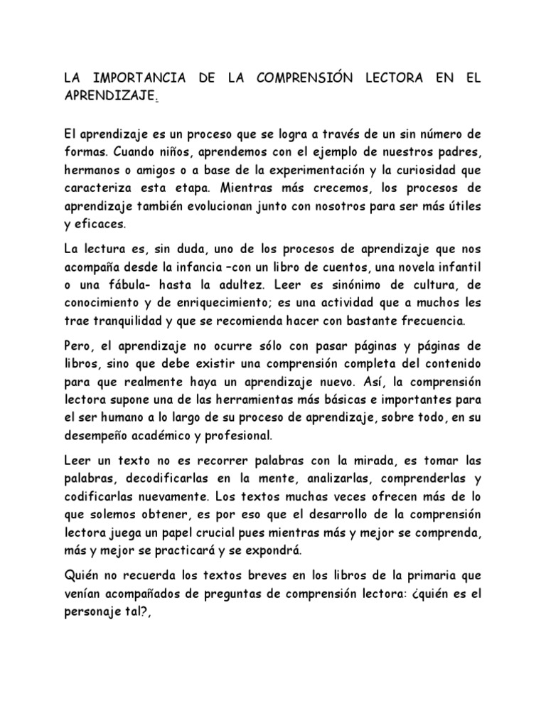 1.1 La Importancia de La Competencia Lectora | PDF | Aprendizaje ...