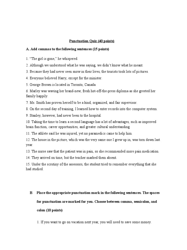 Punctuation Quiz | Download Free PDF | Punctuation