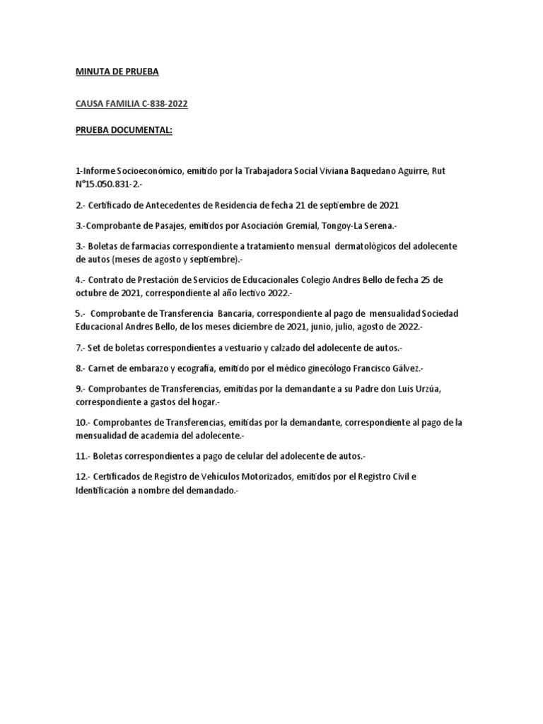 MINUTA DE PRUEBA Alimentos | PDF | Negocios | Finanzas y dinero
