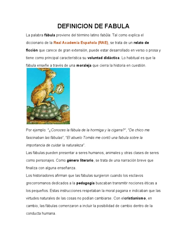 Definición y ejemplos de fábulas | PDF | Poesía épica | Fábula