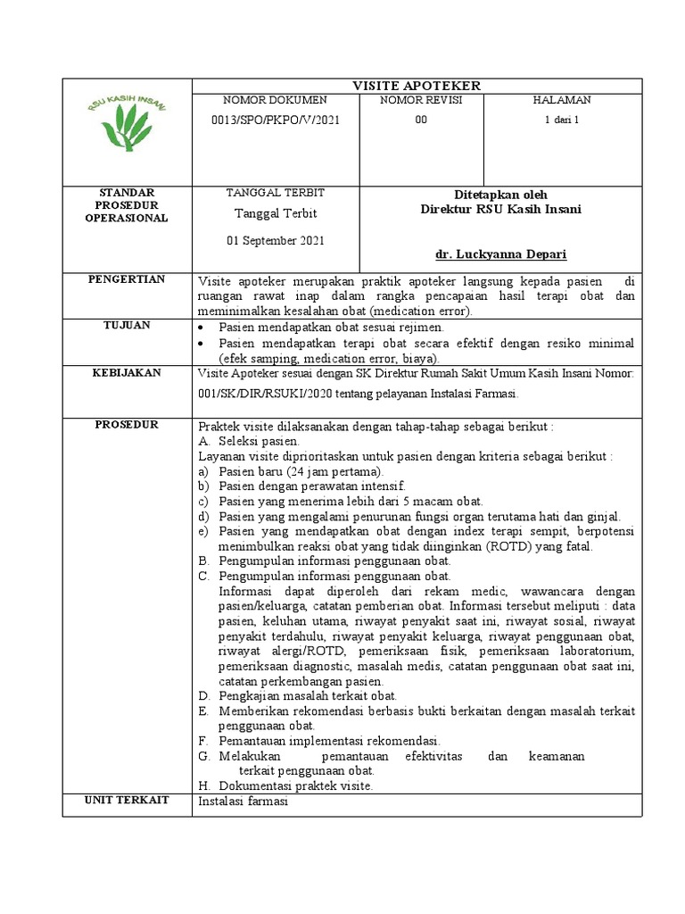 Sop Visite Apoteker | PDF