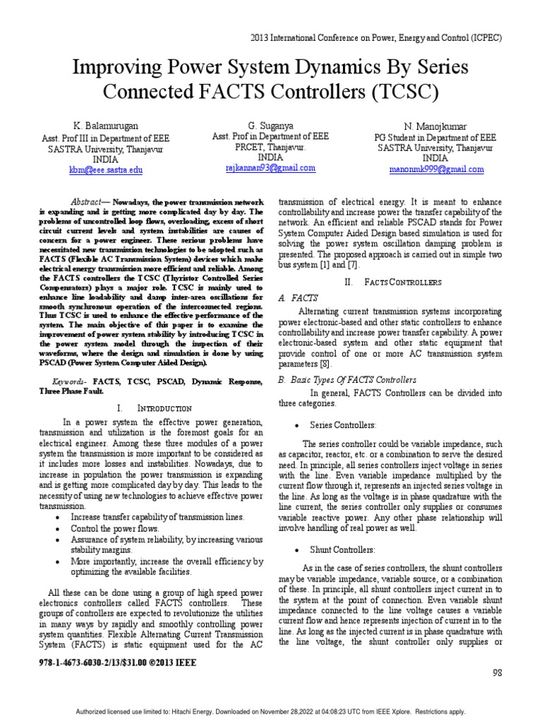 Improving Power System Dynamics by Series Connected FACTS Controllers ...