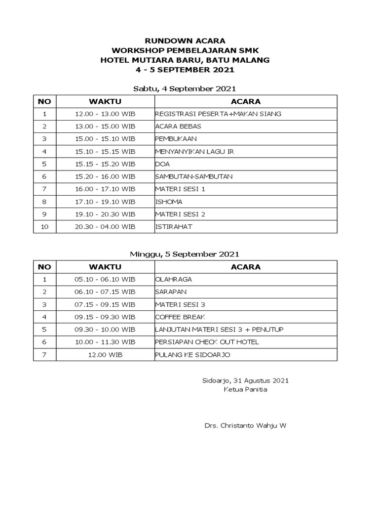 Rundown Acara Workshop | PDF