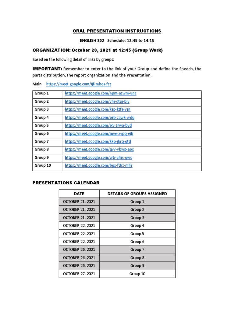 E302 - ORAL PRESENTATION INSTRUCTIONS | PDF | Art