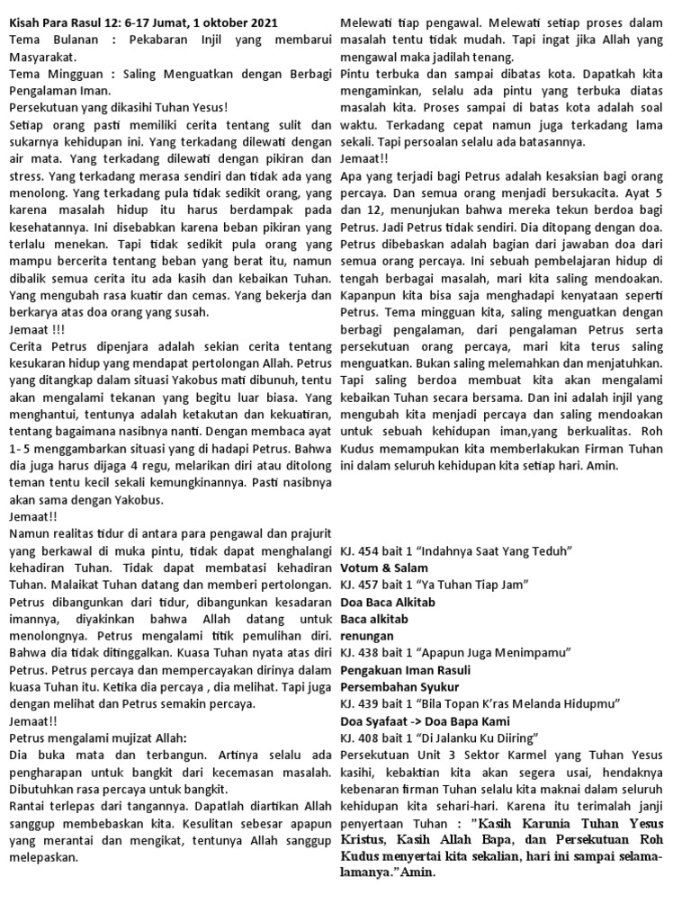 Renungan Unit 1 Okt 2021 | PDF | Filsafat | Agama & Spiritualitas