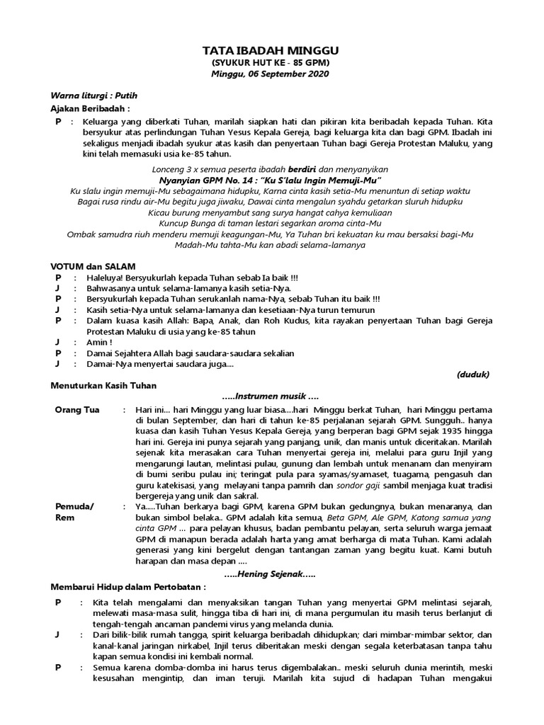 Liturgi HUT GPM 6 SEP 2020 | PDF