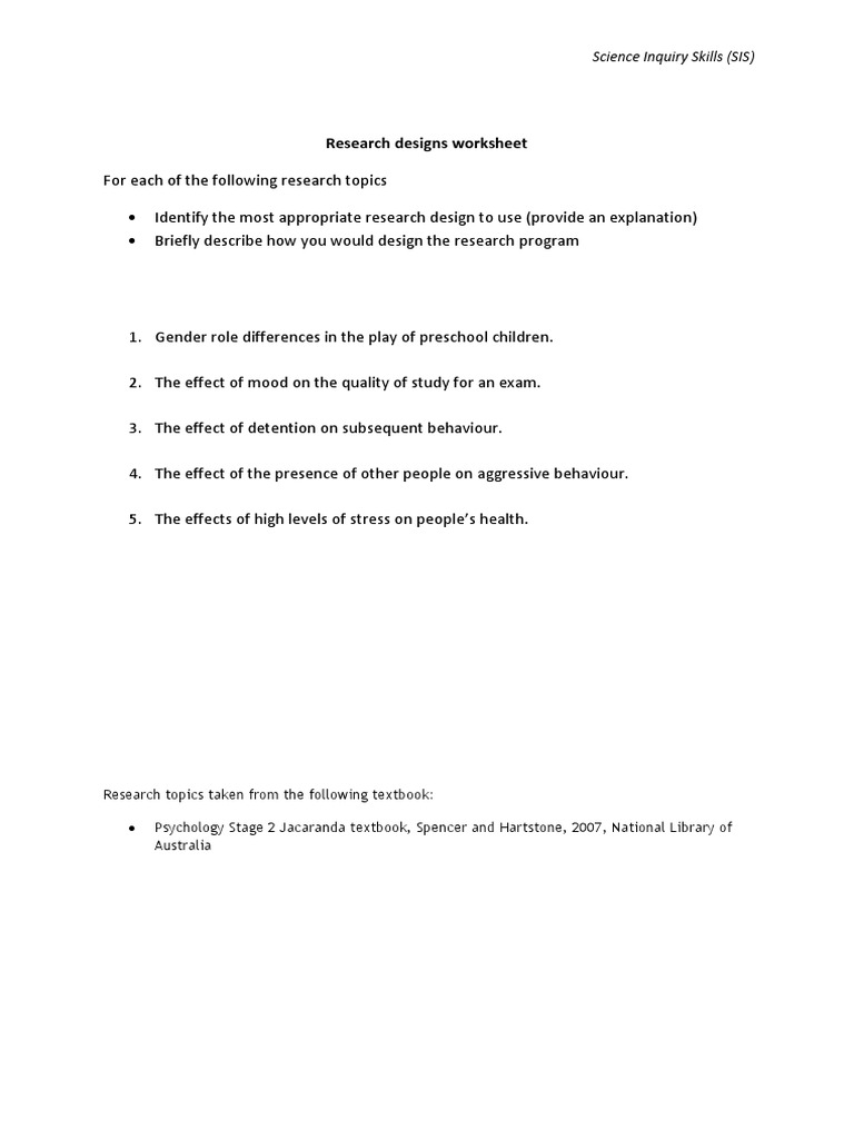 Research Designs Worksheet 1 | PDF