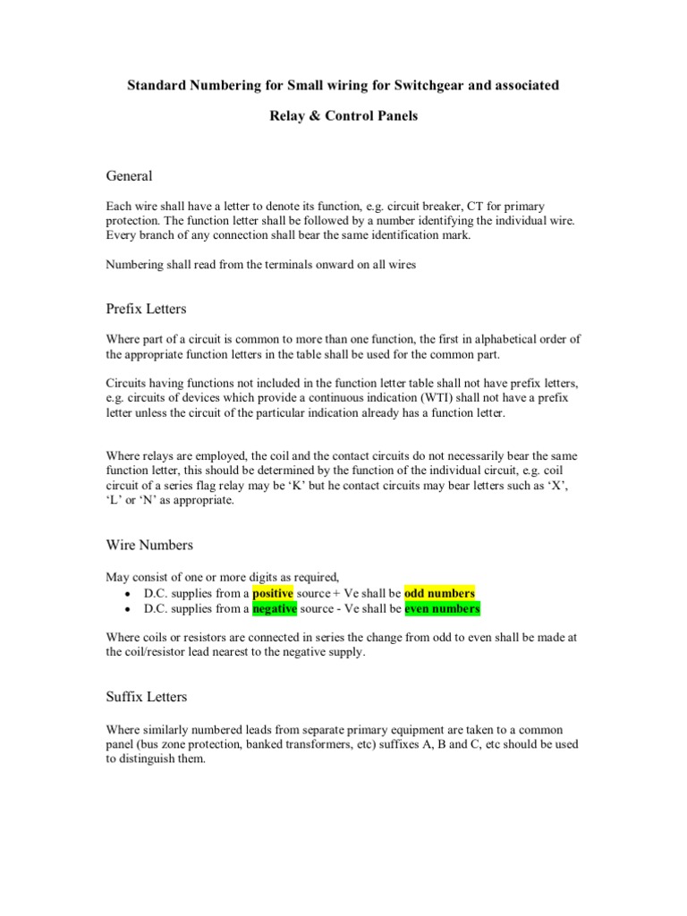 Standard Numbering For Small Wiring For Switch Gear and Associated | PDF