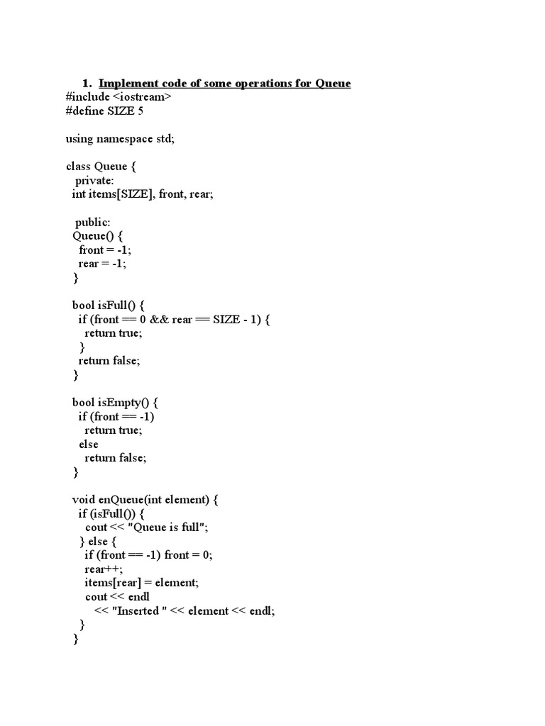 Implement Code of Some Operations For Queue and Stack | PDF | Queue ... Implement Code of Some Operations For Queue and Stack | PDF | Queue ...