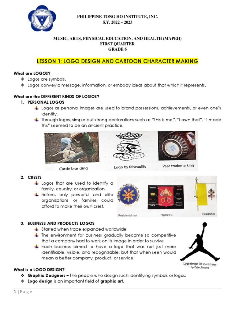 Grade 6 MAPEH Logo Design Guide | PDF | Printmaking | Menu (Computing)