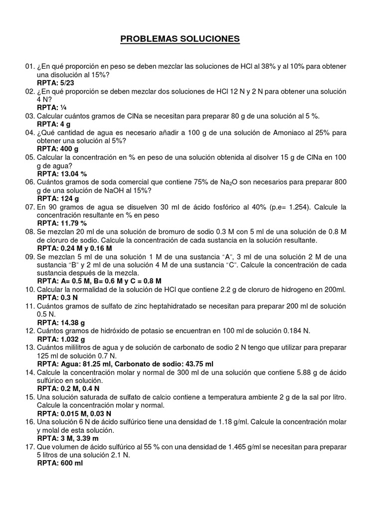 Problemas Soluciones Analisis Instrumental 1 | Descargar gratis PDF | Concentración | Ácido ...