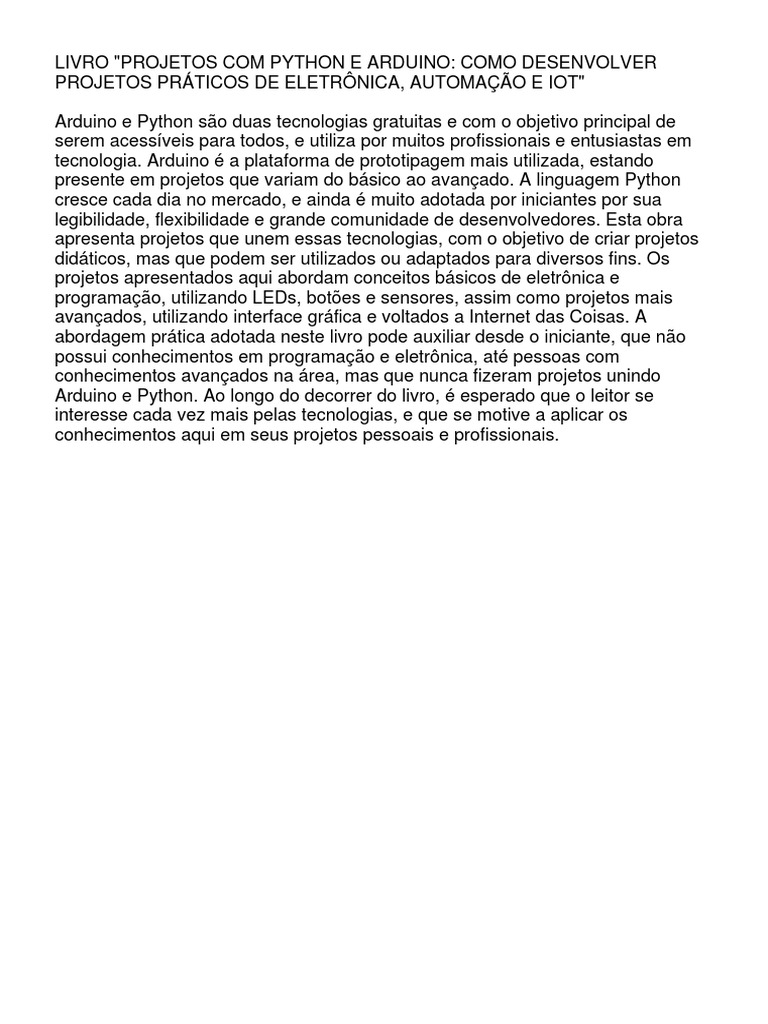 Livro - Projetos Com Python e Arduino - Como Desenvolver Projetos ...