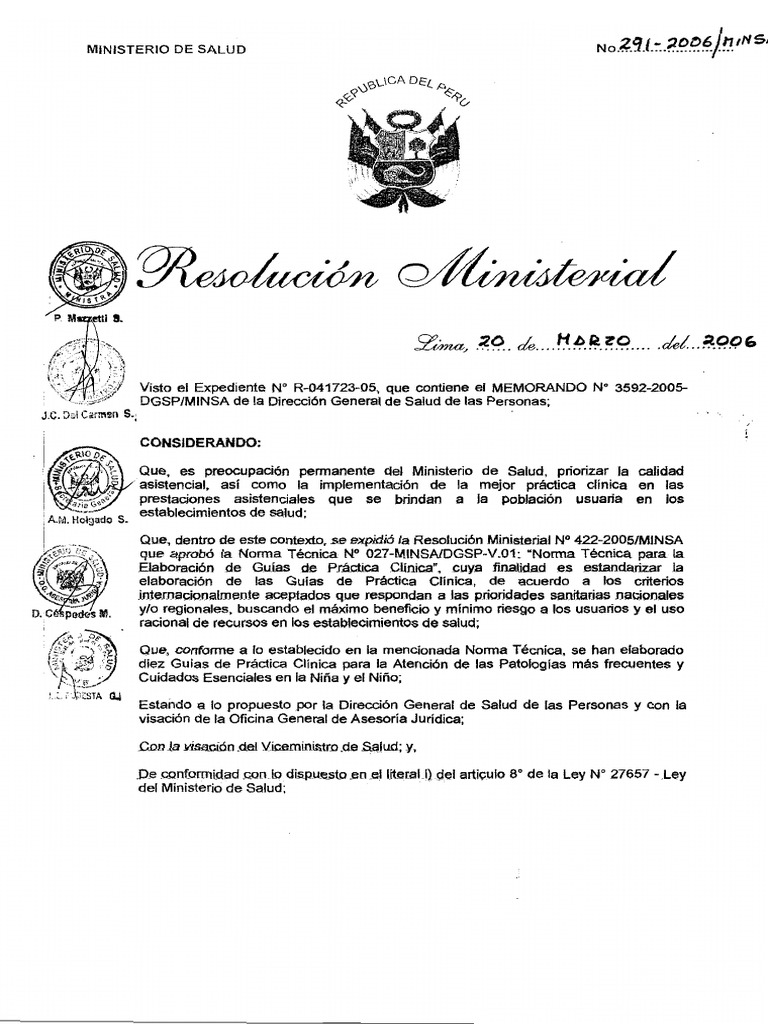 RM 291-2006-MINSA - Guia de Atencion Clinica EDA - MINSA | PDF