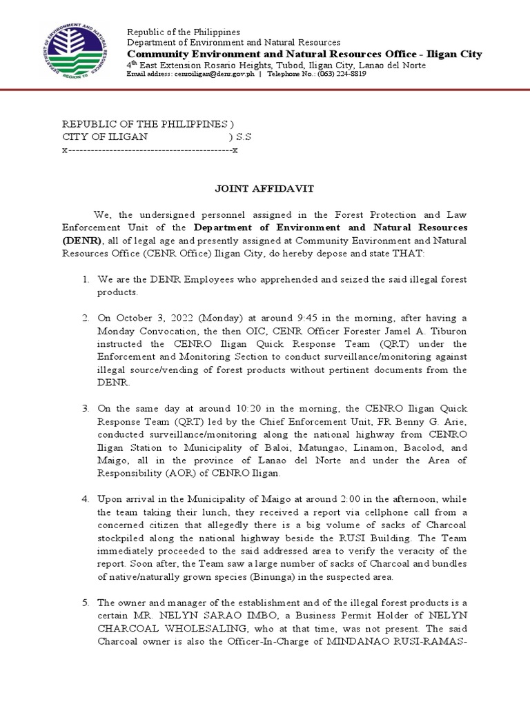 DENR Personnel File Joint Affidavit Against Illegal Logging | PDF ...