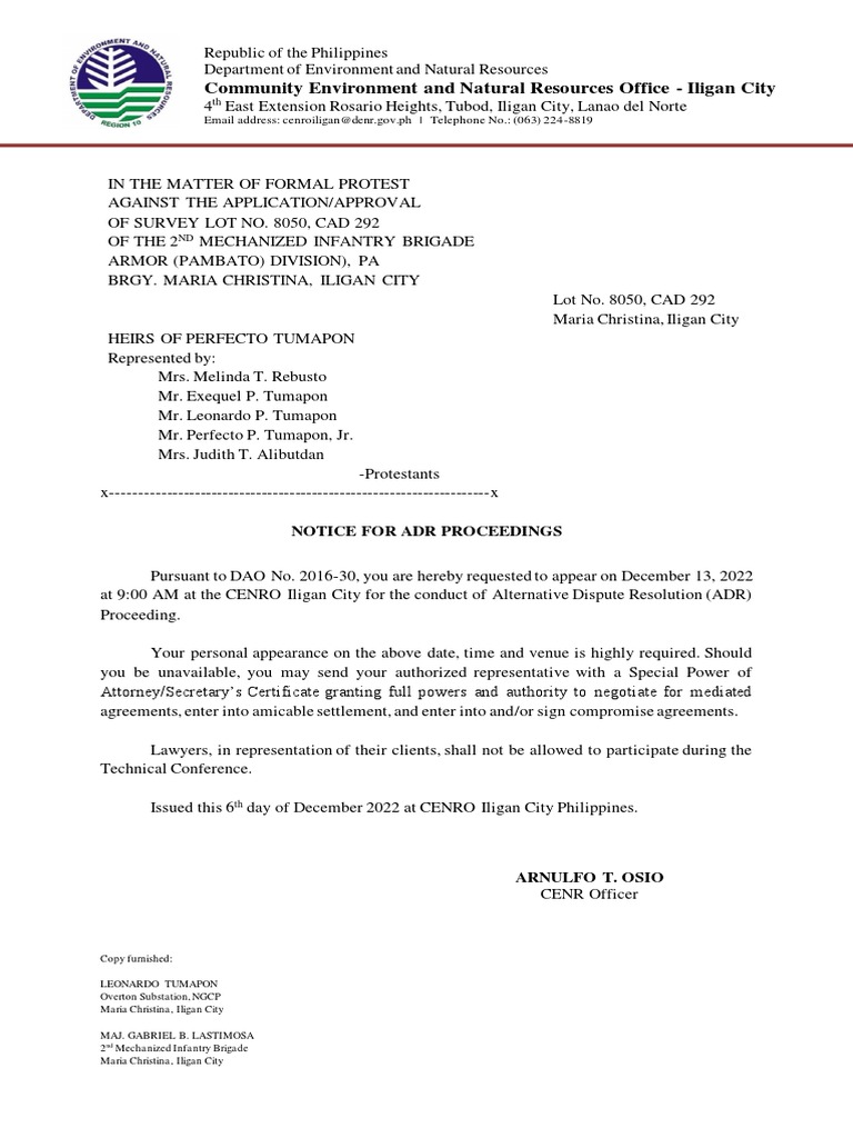 Notice For Adr Proceedings | PDF