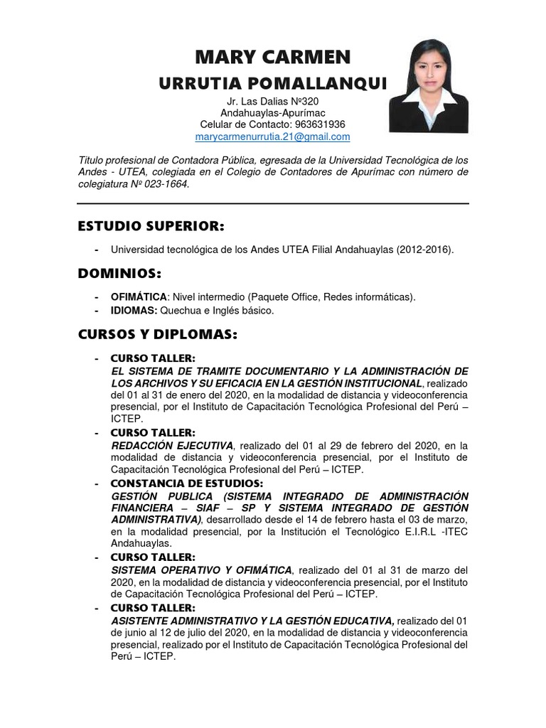 CV Mary Carmen | PDF | Business