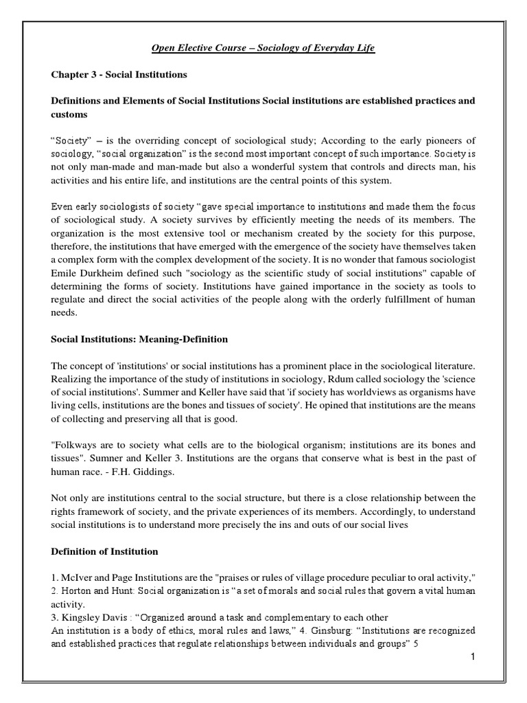 3 Social Institution | PDF | Institution | Sociology
