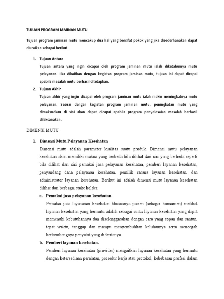 Tujuan Program Jaminan Mutu | PDF