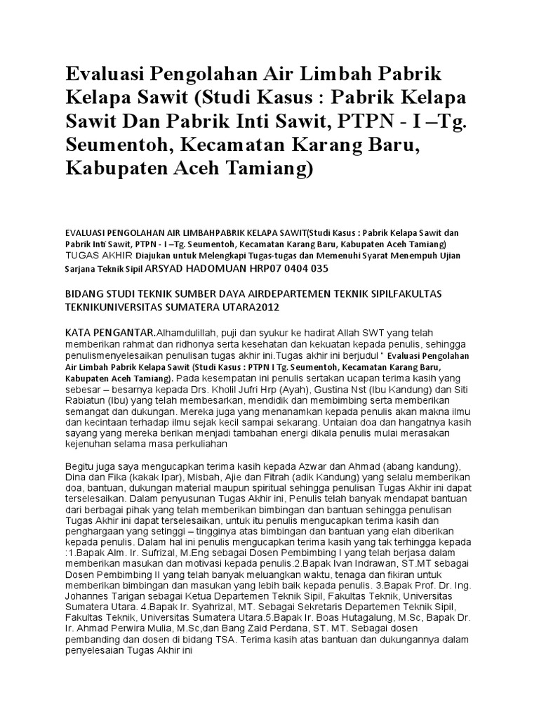 Kolam Pengolahan L.C PKS | PDF