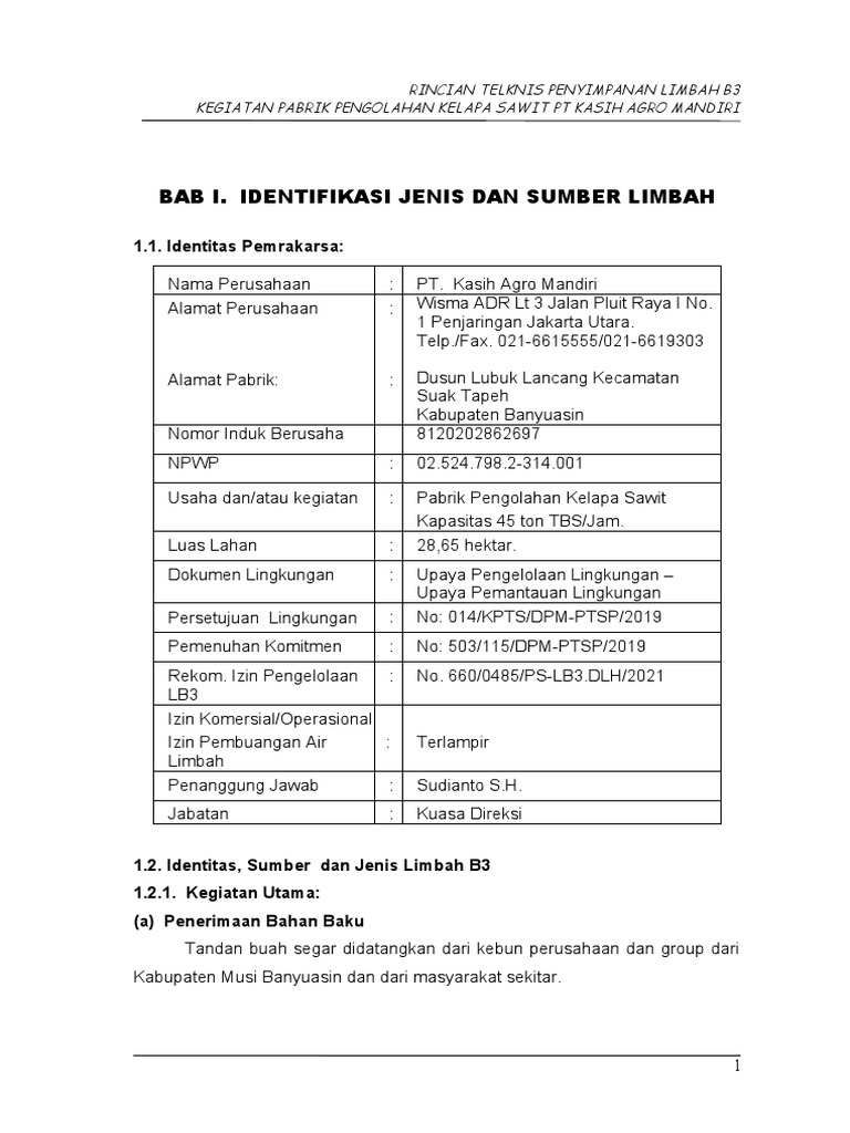Rincian Teknis Penyimpanan LB3 PKS PT Kam Pola Baru | PDF