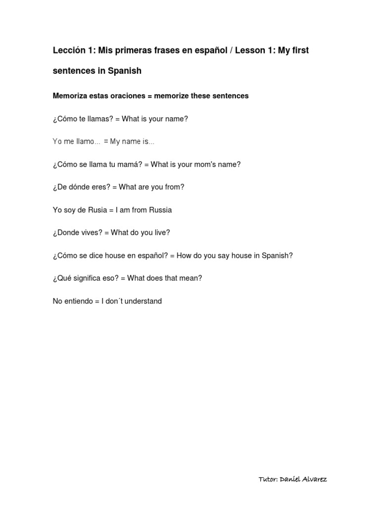 Primeras Frases en Español | PDF