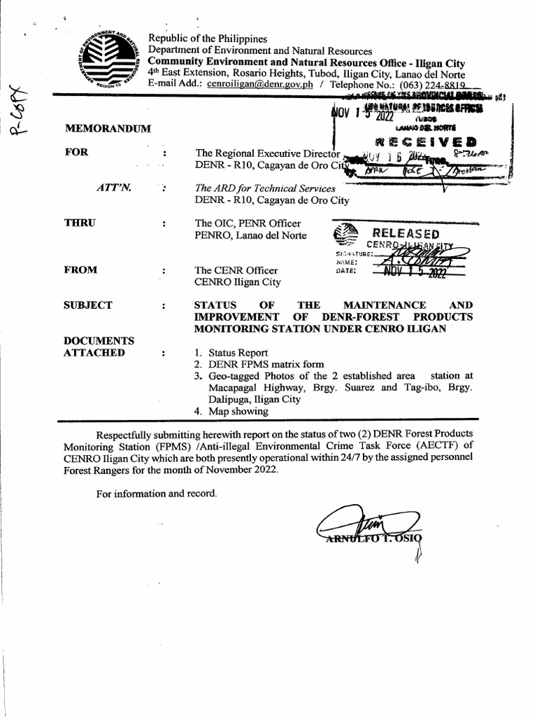 Status of The Maintenance and Improvement of DENR-Forest Products ...