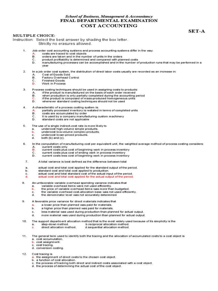Cost Accounting Final Exam Reviewer | PDF | Business | Marketing