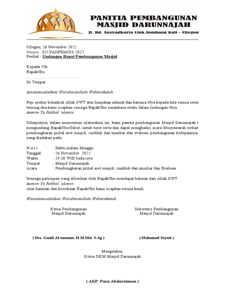 Contoh Surat Undangan Masjid | PDF