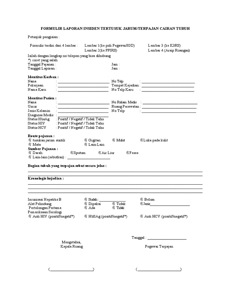 Formulir Laporan Insiden Tertusuk Jarum | PDF