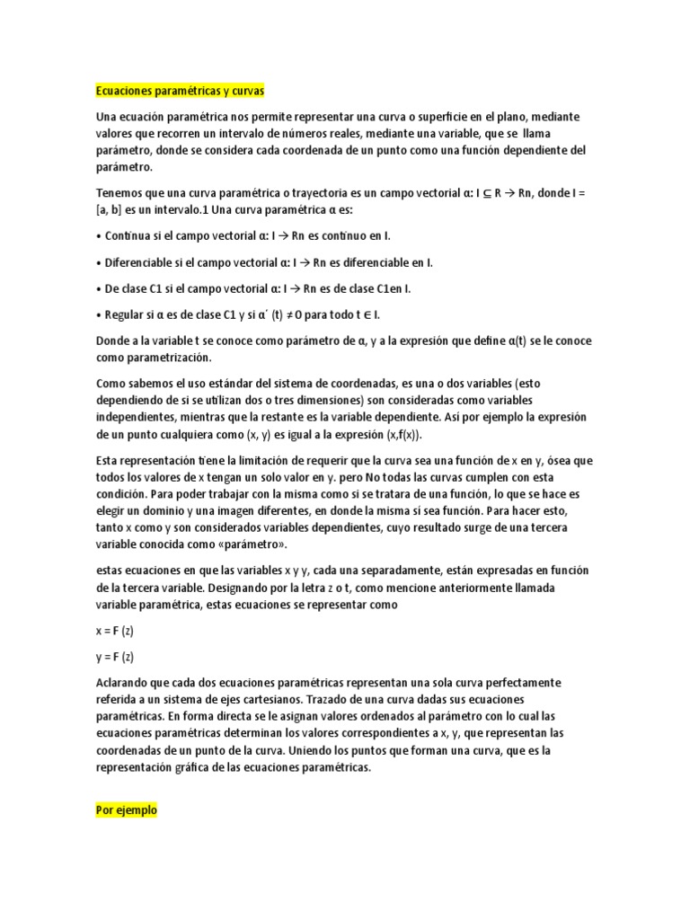 Representando curvas mediante ecuaciones paramétricas | PDF ...