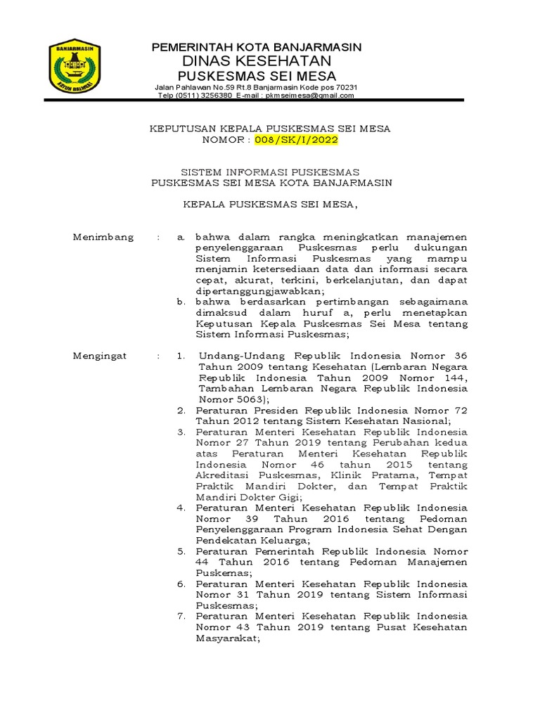 008-1.1.4.1 SK Sistem Informasi Puskesmas | PDF