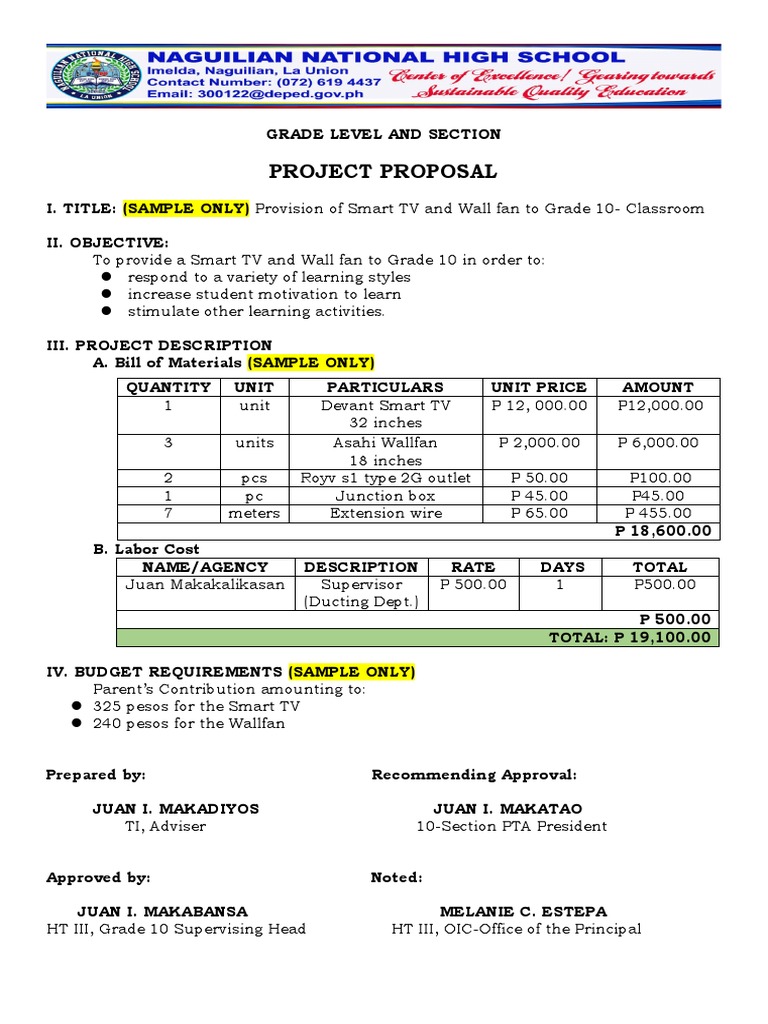 Homeroom Project Proposal Grade Level Section | PDF