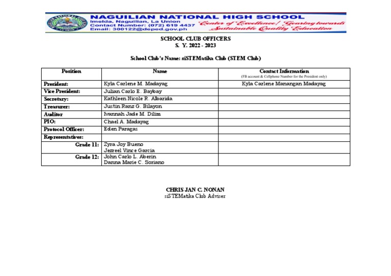 School Club Officers Template | PDF
